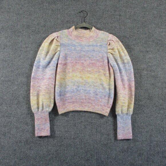 SO | Sweaters | So Sweater Womens S Pink Rainbow Knit Puff Sleeve ...